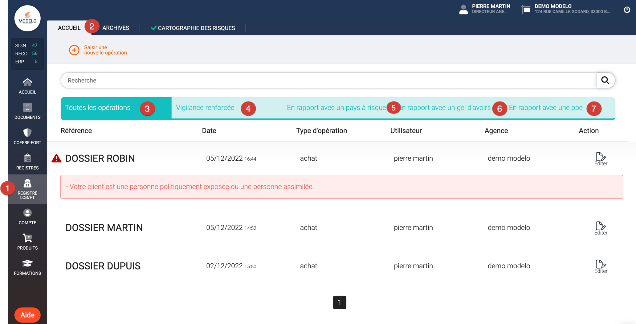 Utilisation du Registre des vérifications LCB/FT
